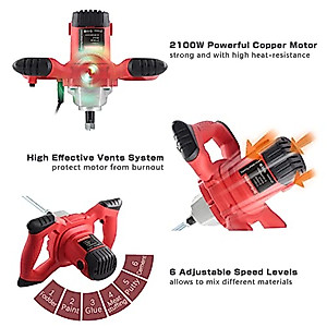 BriSunshine Electric Handheld Cement Mixer,2100W Concrete Paint Mixer Drill,Portable Mud Mixers for Mixing Mortar Plaster,6 Speed Adjustment 110V(UL Certified)