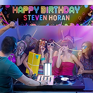 Pajean Customize Personalized Glow in The Dark Birthday Backdrop Custom Neon Banner Happy Birthday Party Decorations Make Your Own Glow Banner DIY Colorful Graffiti Banner Birthday Party Decor