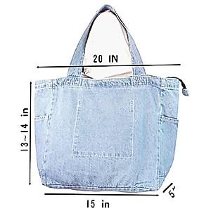 YunZh Denim Tote Bag Casual Style Lightweight Classic Retro Travel Shopper Shoulder Handbag