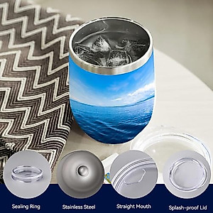 silichee 12 Oz Stainless Steel Stanley Cup with Lid Blue Sea Sky Horizon Insulated Tumblers Vacuum Coffee Mugs for Cold and Hot Drinks,Coffee,Wine
