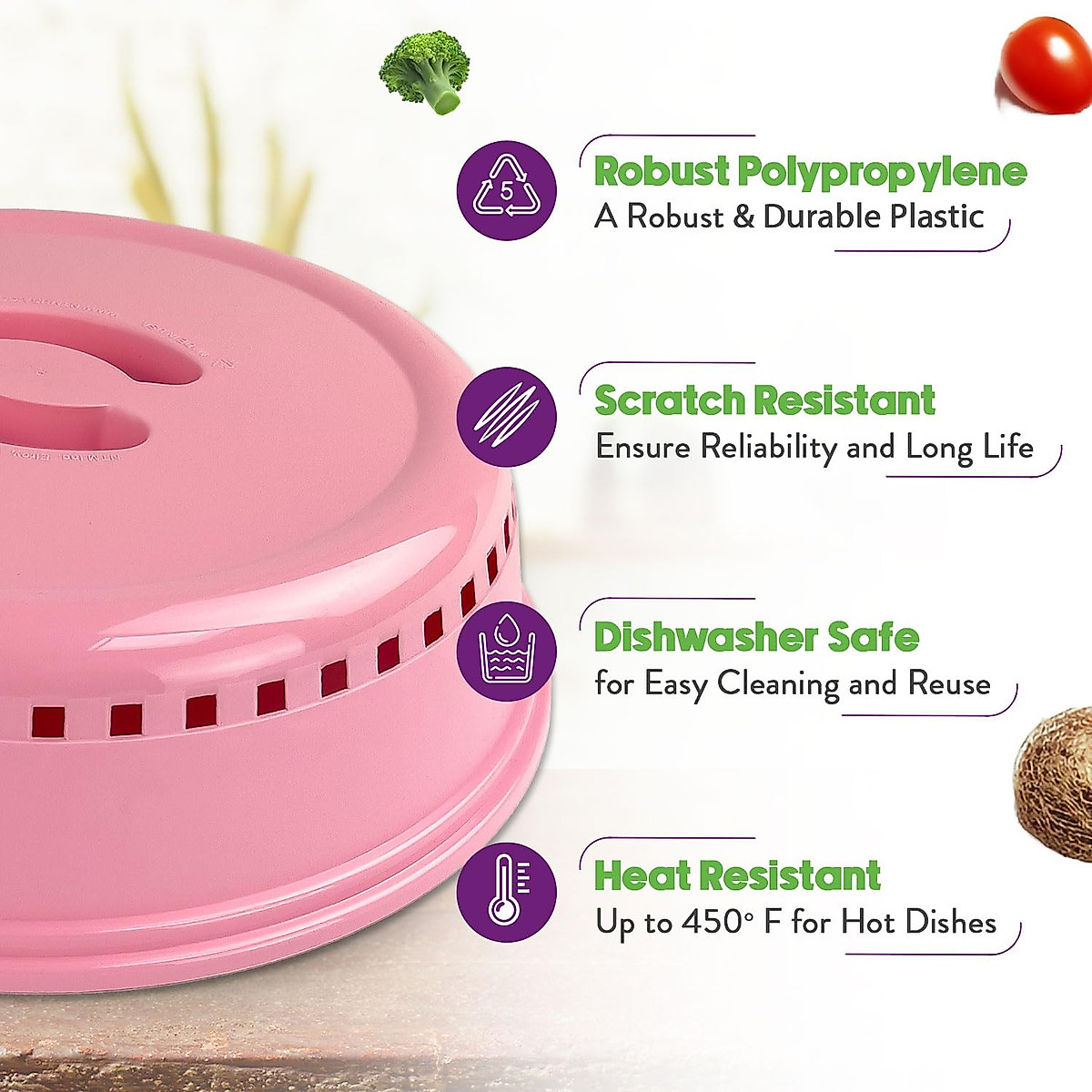 Crisp Pink Microwave Splatter Cover – Microwave Cover for Food, Plates & More – Splatter-Proof Microwave Lid & Accessories – Durable Food Cover for Microwave Oven – Easy-Clean Microwave Dish Cover