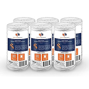 Aquaboon 1 Micron 10" x 4.5" String Wound Sediment Water Filter Cartridge | Whole House Sediment Filtration | Compatible with 84637, WPX5BB97P, PC10, 355214-45, 355215-45, WP10BB97P WP5BB97P 6-Pack