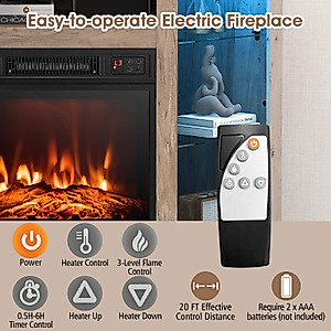 GOFLAME Corner Fireplace TV Stand with LED Lights for TVs up to 50”, Modern Entertainment Center with Electric Fireplace, Remote & Smart APP Control, TV Console with Adjustable Glass Shelves, Gray