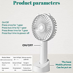 Lisherse Mini handheld portable fan, 3 speeds, handheld fan, small portable fan, battery fan, usb fan portable rechargeable, lash fan, travel fan, phone fan, face fan (white)