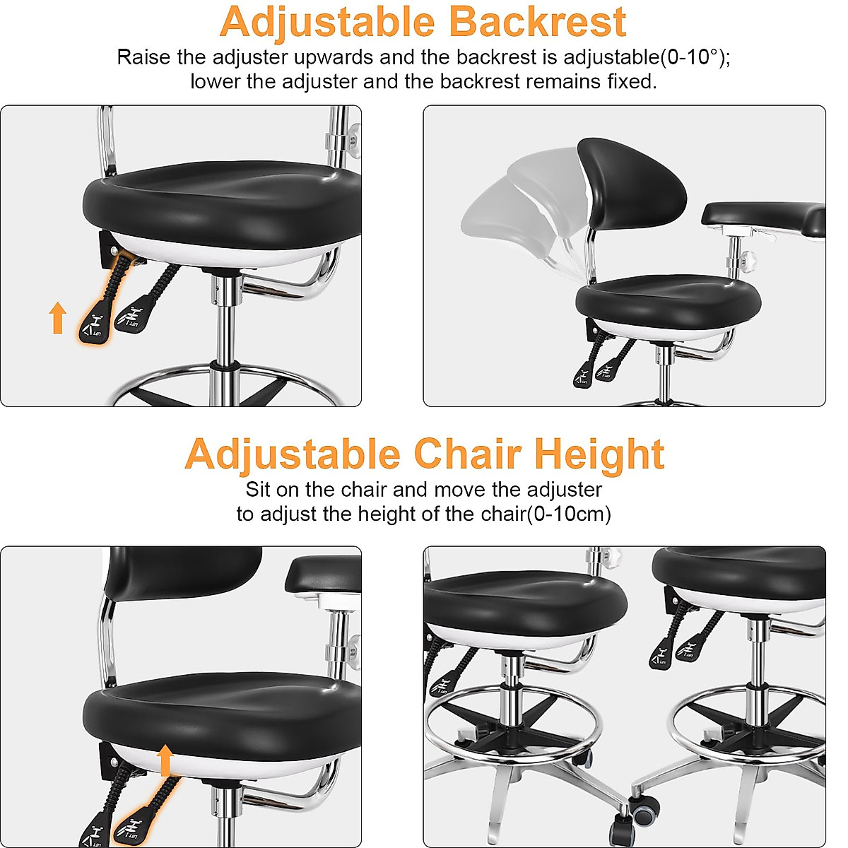 Helivivfy Dental Assistant Chair,Dentist Chair with 360° Rotation Armrest,Dental Stool with Adjustable Backrest and Height Soft PU Leather Black
