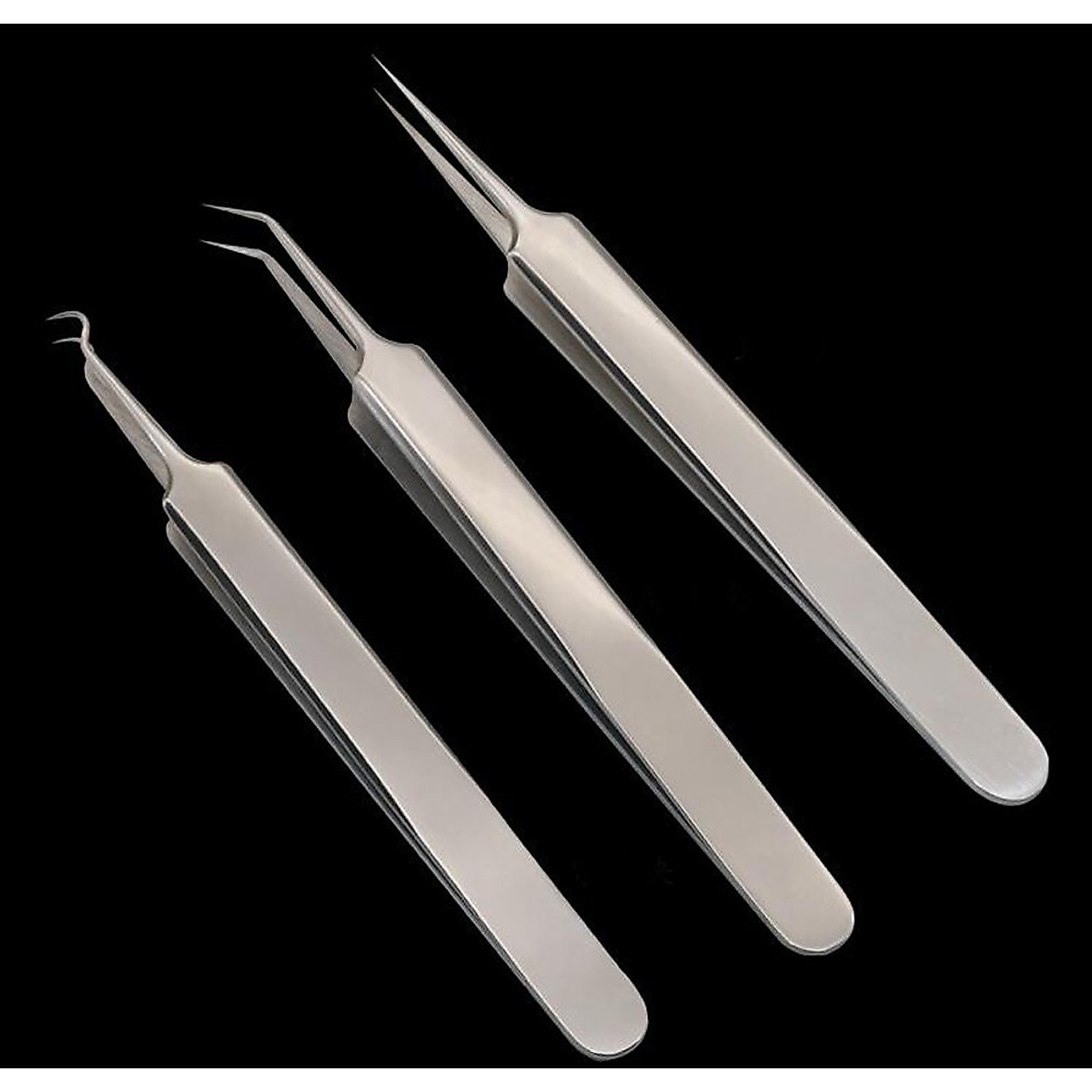 1Set(3PCS) Silver Professional Remove Blackheads Tweezers Set - Stainless Steel Straight/Slanted & Pointed Splinter/Bend Curved Blemish Extractor Tool for Acne Zit Cystic Blemish Whitehead Popping