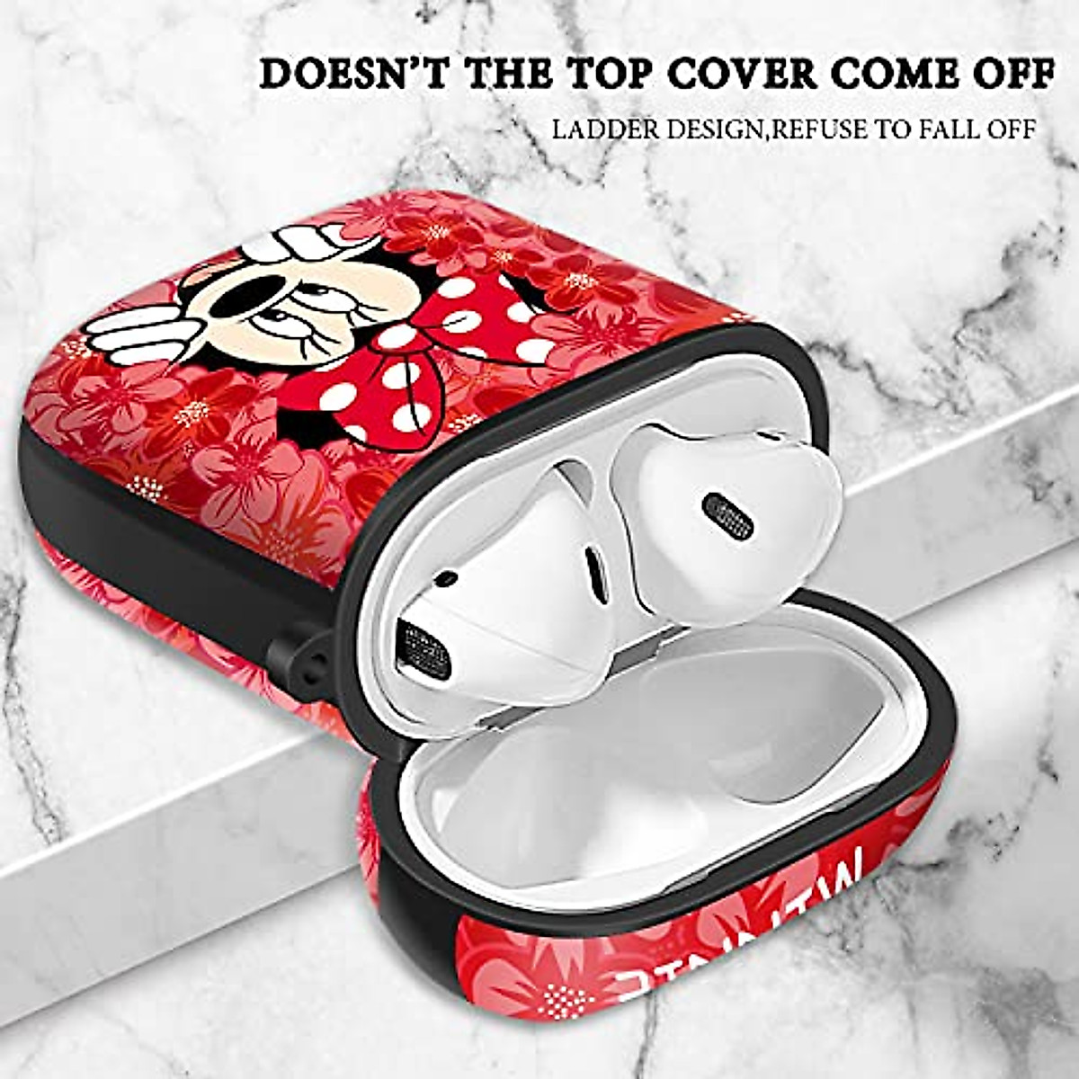 AirPods Case Cover with Keychain, Full Protective Silicone case for Apple Airpods 1 & 2 Accessories Skin Cover for Women Girl ,AirPods Wireless Charging Case (RED)