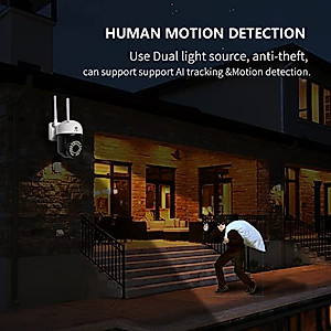 Security Camera Outdoor 2 Pack, 2.4G/5G WiFi 360° PTZ Security Cameras Outdoor for Home Security,Night Vision, Human PIR Detection, 2 Way Audio,IP65, Free Cloud Storage