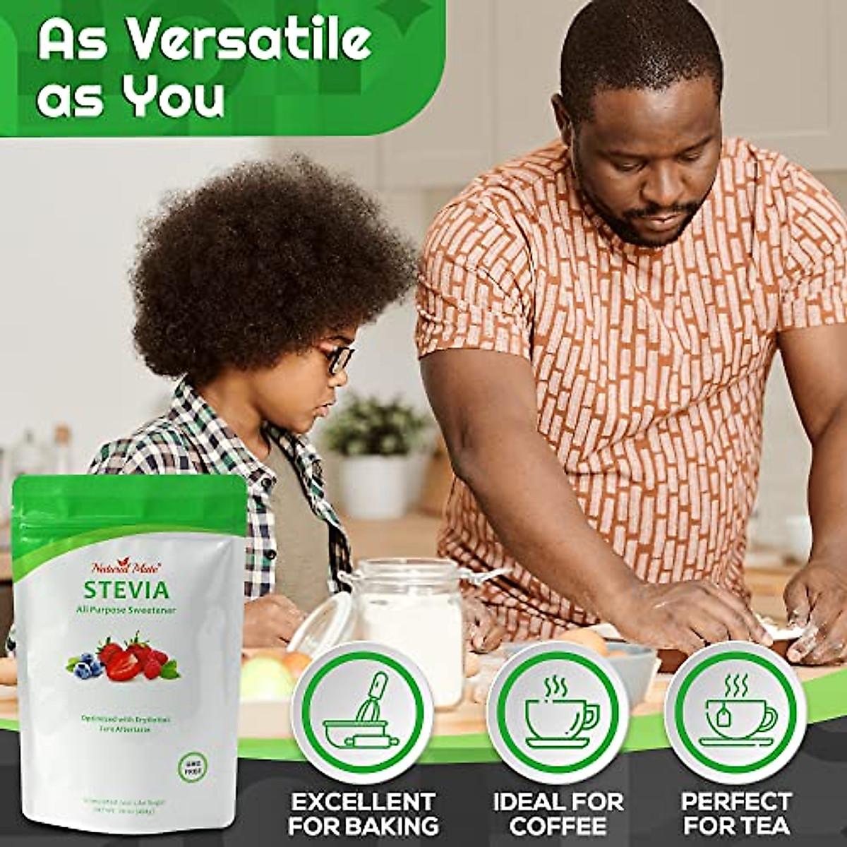 Natural Mate Zero Calorie Sweetener, 16 oz - Organic Stevia Granular Powder Blended with Erythritol - 2:1 Sugar Replacement for Keto, Paleo, Low GI