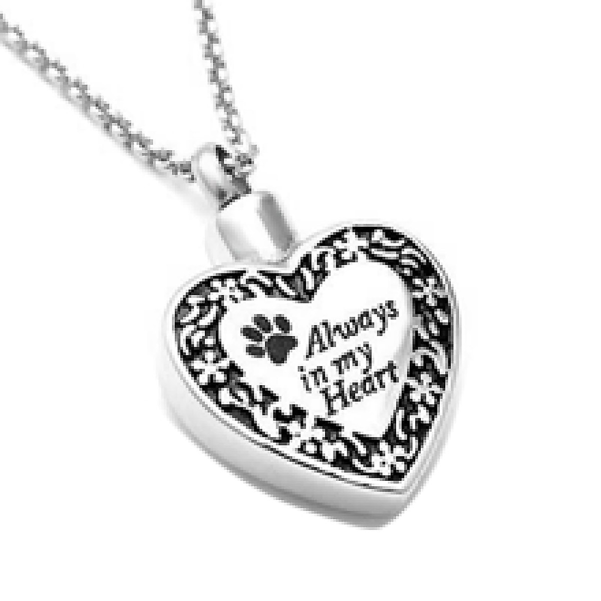 VEKETE Always In My Heart Pet Cremation Jewelry Dog Cat Paw Footprint Memorial Keepsake Urn Necklace For Ashes Stainless Steel Pendant