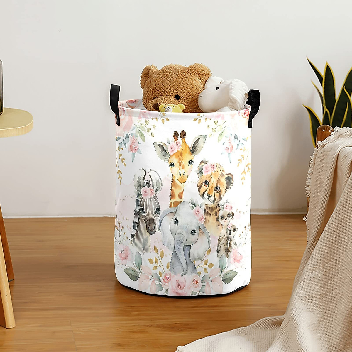 Personalized Custom Flower Cute Animals Lion Laundry Baskets with Name Collapsible Clothes Storage Basket with Handle for Bathroom Bedroom Kitchen