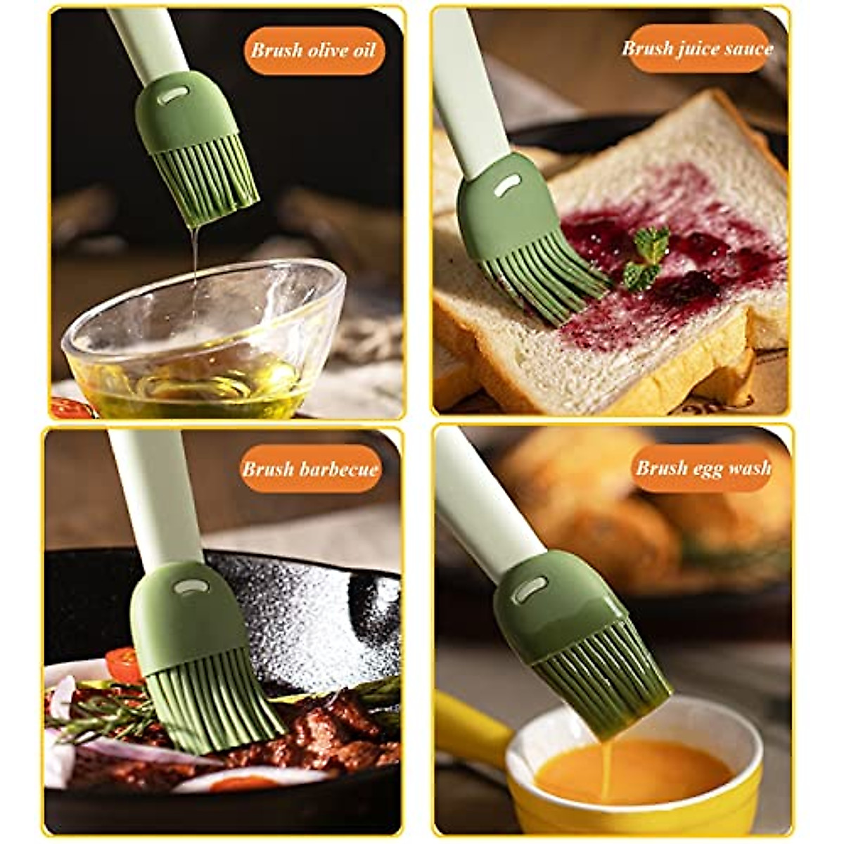 Silicone Basting Brush and Pastry Brush for Baking, Use as BBQ Grill Brush, Turkey Baster, Oil Brush for Cooking Brush - Food Brush - Sauce Brush for Kitchen - Silicone Brush Cooking (Green)