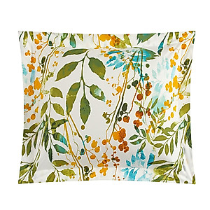 Chic Home Robin 3 Piece Duvet Cover Set Reversible Hand Painted Floral Print Design Bedding with Zipper Closure - Pillow Shams Included, Queen, Multi-Color