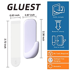 Gluest 20pcs Adhesive Wall Hooks with 20 Adhesive Strips, Wall Hooks for Wall No Damage, Removable Wall Hooks for Hanging, Coat Hooks, Key Hooks & Key Holder, Robe Towel Hooks Hanger
