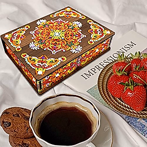 5D Diamond Painting Wooden Storage Box Rectangular Retro Desktop Decor Jewelry Storage Box Drill Wood Organizer for Home Office Storage Christmas Gift