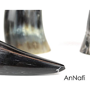 AnNafi® Original Natural Bull Horns I Handcrafted Cow Horn Set LARP SCA I ALE – Medieval Authentic Viking Drinking Horn I Curved Style Horns | Viking & Game of Thrones Fan Collection (Set of 3)