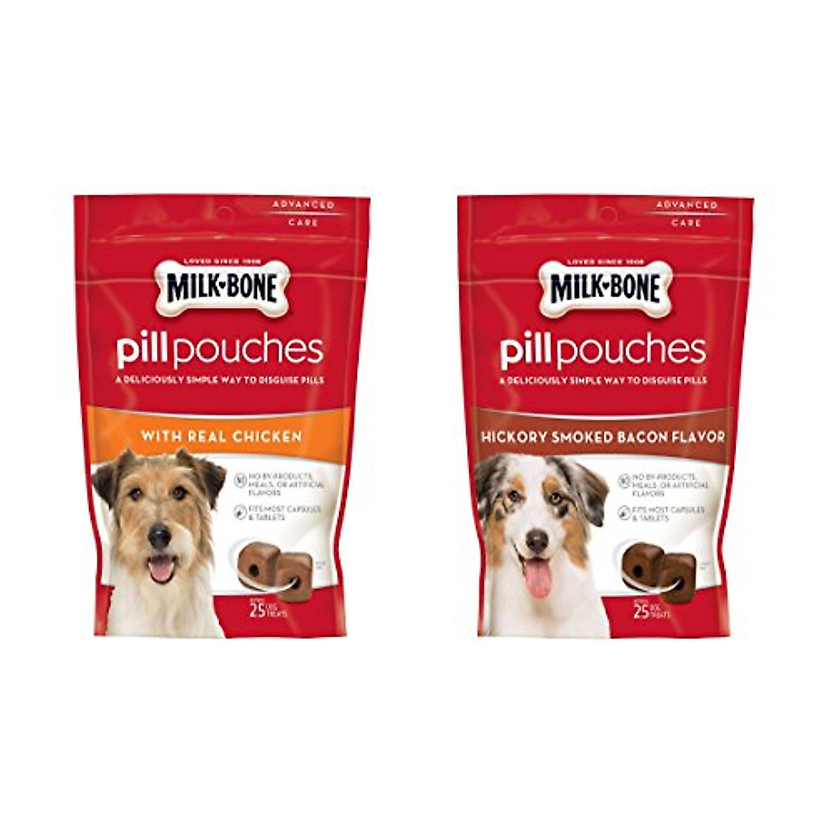 Milk - Bone Variety Pill Pouches with Real Chicken & Hickory Smoke Bacon Flavor – Each Pack 6 oz/Approx 25 Dog Treats