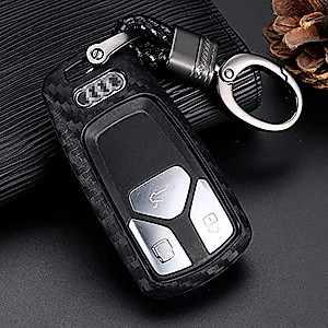 Royalfox(TM) Soft Silicone Carbon Fiber Style Smart keyless Remote Key Fob case Cover for Audi A3 A4 A5 A6 A7 Q3 Q5 Q7 C5 C6 B6 B7 B8 TT 80 S6 A6 C6 Keychain (for Audi New Key)