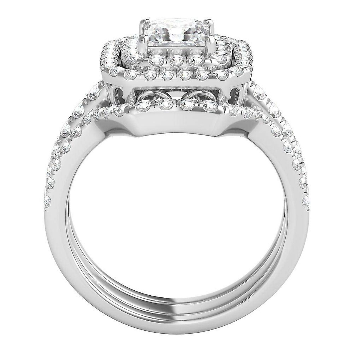 MOTIEL 2 ct. tw. Princess Cut Moissanite Halo Engagement Ring 10k 14k 18k Gold Ring Brilliant Promise Ring Bridal Set Jewelry Gift Wedding Ring for Women