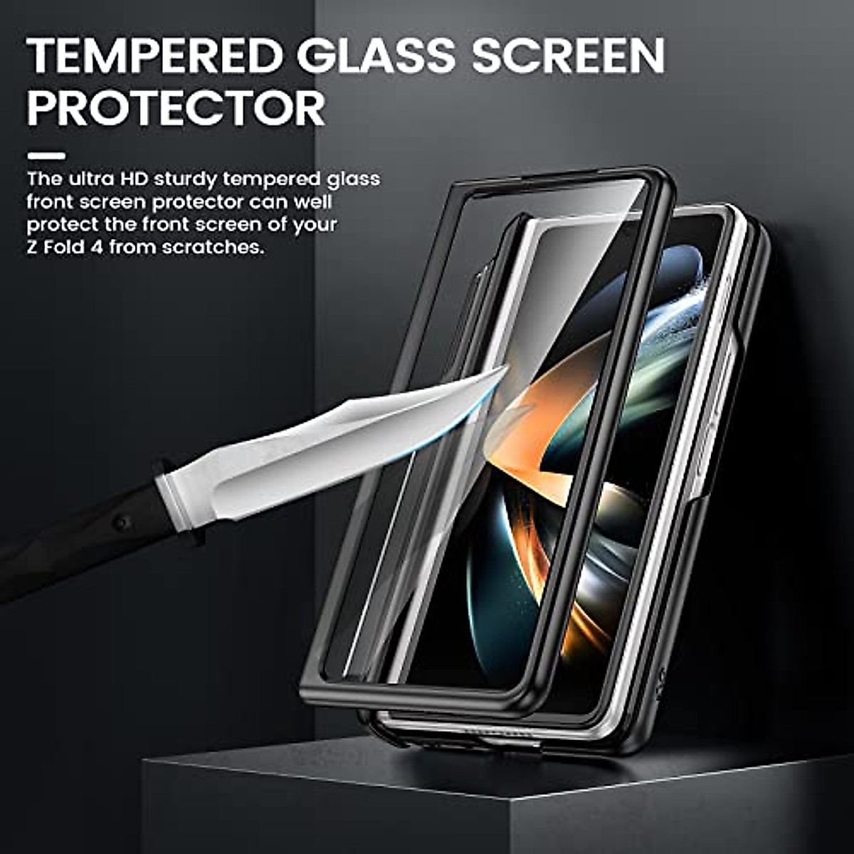 VEGO for Galaxy Z Fold 4 Case with S Pen Holder, [Hinge Protection][360°Ring Magnetic Kickstand][Slide Camera Cover][Front Screen Protector] Protective Armor Case for Samsung Galaxy Z Fold 4- Black