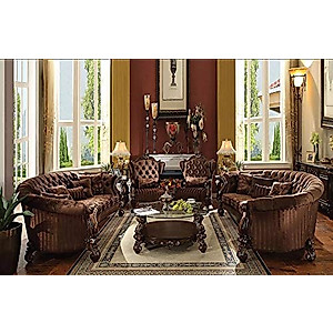 ACME Versailles Sofa w/5 Pillows - 52080 - Brown Velvet & Cherry Oak
