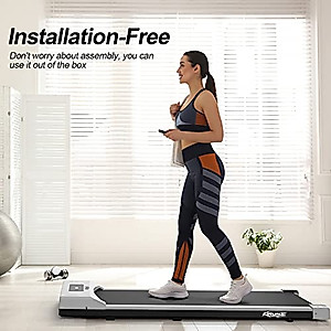 KRISRATE White Walking Pad Under Desk Treadmill, Quiet, Flat and Portable with LED Display and Remote Control, Installation-Free for Home Office