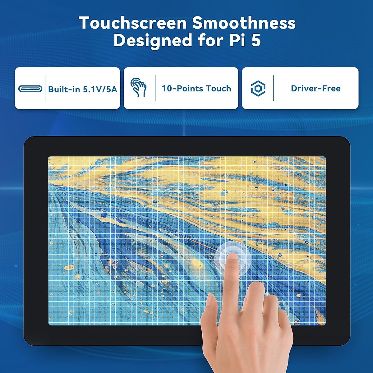 SunFounder Latest 10 Inch DIY Touch Screen for Raspberry Pi 5, IPS HD 1280x800 LCD, HDMI, DC 12V/5A, Output 5V/5A, 10-Point Touch, No Driver, Dual Speakers, 16:10, Compatible with RPi 5/4/3/Zero 2W