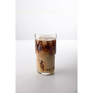 LEMONSODA Modern Iced Coffee Glasses - Stackable Crystal Clear Cups For Any Drink - Water, Coffee, Tea, Expresso, Smoothies - Quality Glassware - Dishwasher Safe - Housewarming Gifts (Set of 6-21oz)