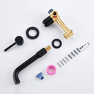 YardMonet Wall Mount Bathroom Faucet Matte Black, Single Handle Wall Mounted Bathroom Sink Faucet, 360° Swivel Solid Brass Long Spout, Rough-in Valve Included