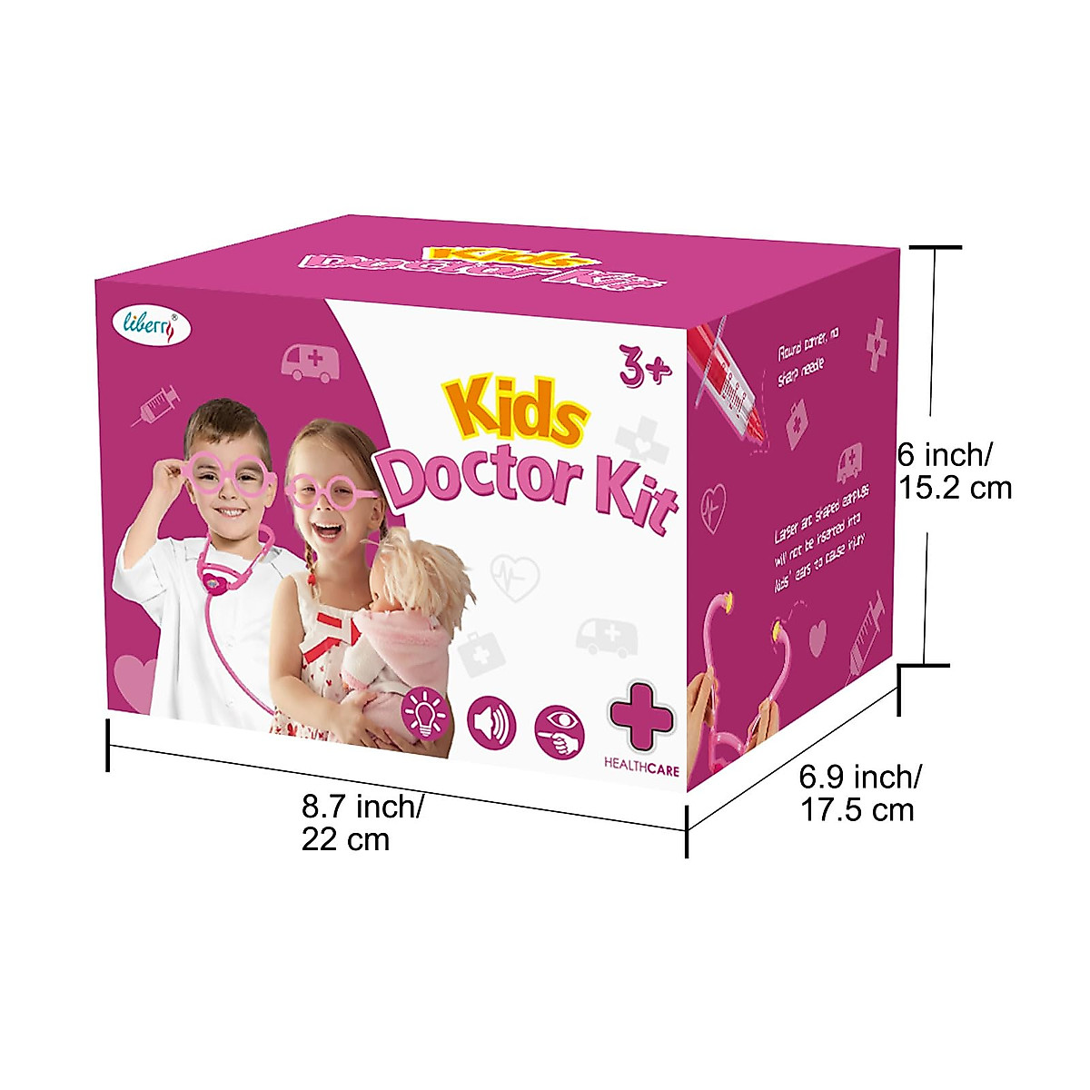 Liberry Doctor Kit for Toddlers 3 4 5 Years Old, Kids Doctor Play Set for Girls Boys Toy, Pretend Play Medical Kit with Stethoscope & Costume for Christmas Birthday Gift Pink