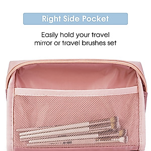 2 Pack Vegan Leather Makeup Bag Zipper Pouch Travel Cosmetic Organizer for Women (Large (Pack of 2), Orange Pink)