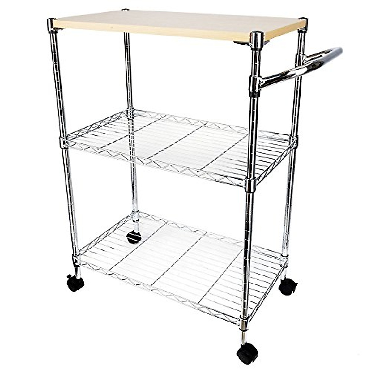 MENGK 3-Tier Rolling Kitchen Storage Trolley Cart - Steel Island Movable Utility Service with Drawer and Lower Basket