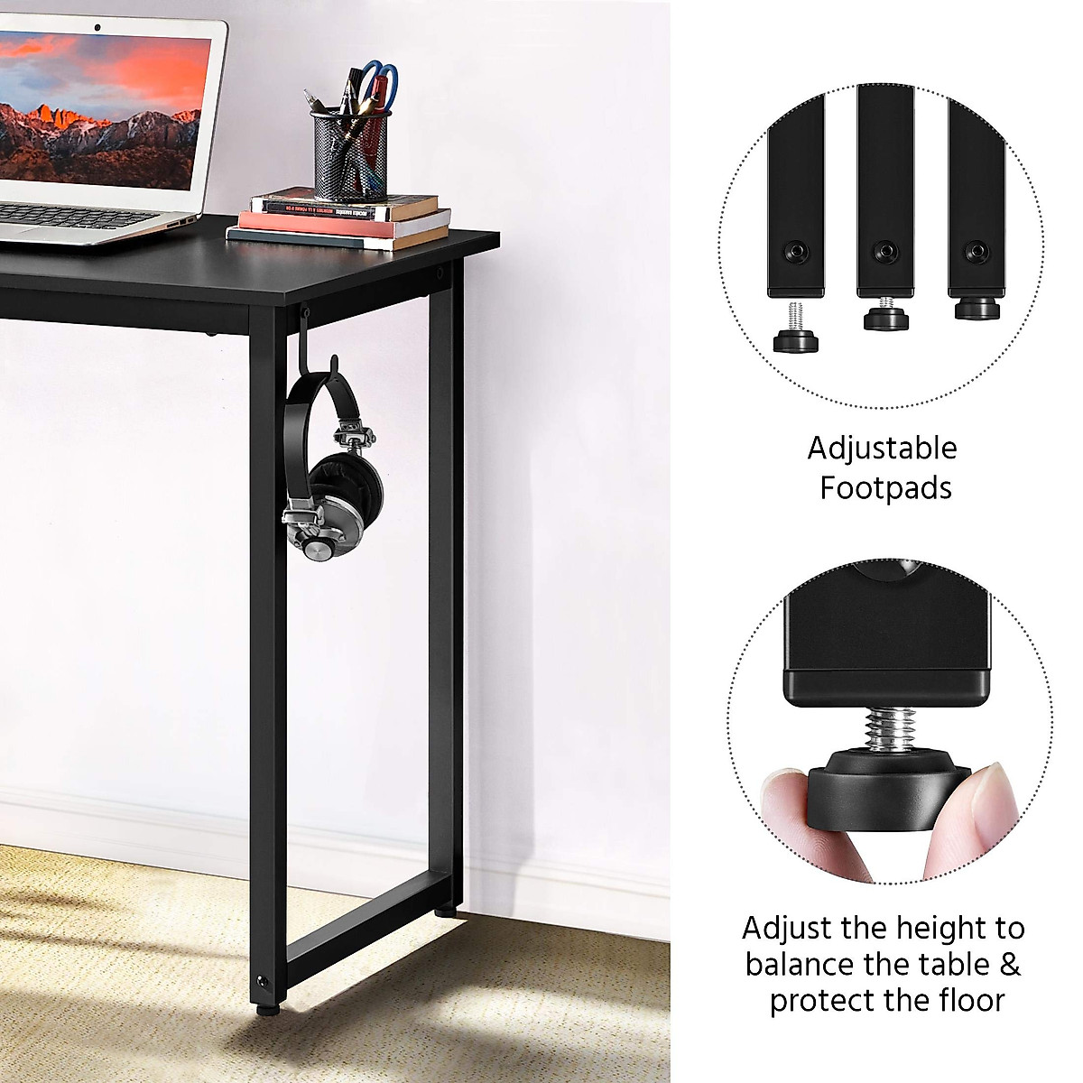 Yaheetech Home Office Modern Desk & Chair Set, Simple Computer Desk 40 Inch with Mesh Mid-Back Height Adjustable Office Chair, Long Writing/Work Desk, Mesh Swivel Chair with Lumbar Support, Black