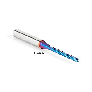 Amana Tool 46587-K CNC Spektra Extreme Tool Life Coated Spiral 2D/3D Carving 0.10 Deg Straight Angle Flat Bottom x 1/4 D x 3/4 CH x 1/4 SHK x 2 Inch Long x 2 Flute SC Up-Cut Router Bit
