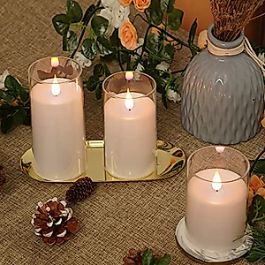 Amagic Acrylic Flameless Candles, Battery Operated Candles, Flickering LED Pillar Candles with Remote Control and Timer, Yellow and Blue Glow, Set of 3