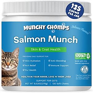 Munchy Chomps Salmon Munch for Cats - Skin & Coat Health Support with Omega Fatty Acids - Promotes Hydration, Itch Relief & Immune Support (Salmon)