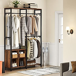Tribesigns 82'' Freestanding Clothing Racks, Taller Closet Organizer with Rods and Storage Cube, Metal and Wood Garment Rack, Open Garment Clothing wardrobe, Clothes Organization System for Bedroom