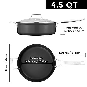 MsMk Nonstick Deep Frying Pan, 4.5 Quart Saute Pan with lid, Stay-Cool Handle, Smooth Bottom, PFAS Free Non-Toxic, Oven safe to 700℉,11 inch, Induction, Ceramic and Gas Cooktops