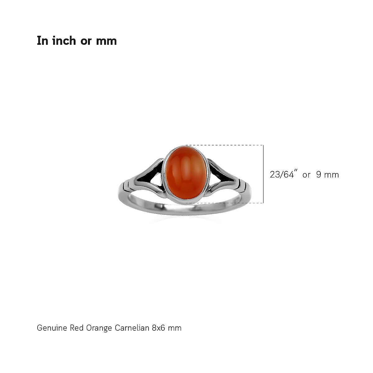 Silvershake 8X6mm Genuine Orange Carnelian 925 Sterling Silver Solitaire Casual Gemstone Ring Virgo Birthstone Size 6.5