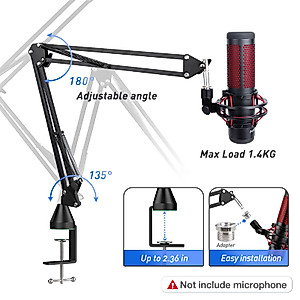 SUNMON HyperX QuadCast Boom Arm，Adjustable Suspension Microphone Boom Arm for HyperX QuadCast, QuadCast S Boom Arm – Upgrade C Clamp, 2 Cable Ties, Pop Filter Cover Compatible with HyperX Microphone