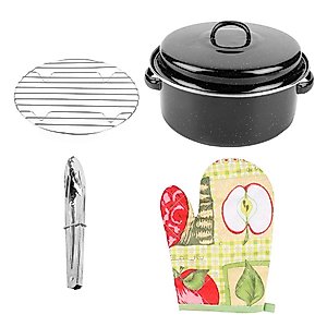 Roaster Pan with Lid, 8.7in Small Roasting Pan Black Enamel Oval Roaster Pan Turkey Roasting Pan for Barbucue Steak Sweet Potato Meat