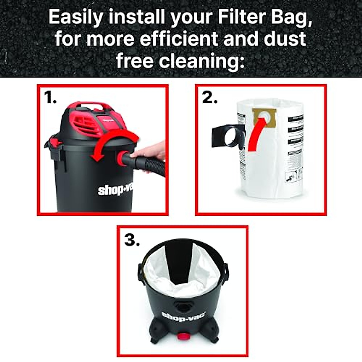 Shop-Vac 9066233, Disposable Collection Filter Bags, Fits 10-14 Gallon Tanks, White, Vacuum Filter Bags, Dry Pick Up Only, (3 Pack)