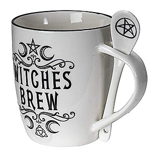 Summit Collection Alchemy Gothic Witches Brew Halloween Spooky Black Occult Wicca Witch Mug 11 fl oz Mug and Spoon Set Bone China