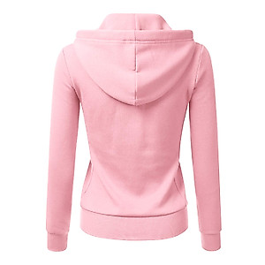NINEXIS Women's Casual Color Block Jersey Full Zip Fleece Hoodie Jacket with Pocket Candypink XL