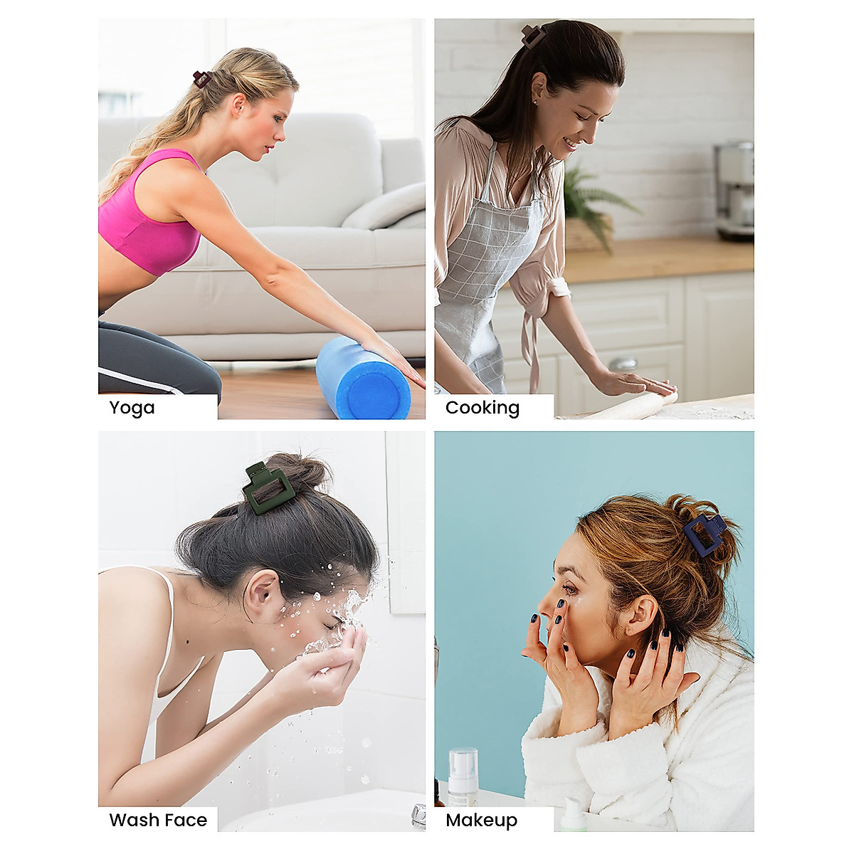 Hair Claw Clips Set - 12 Matte Pieces, Non-Slip Thick and Thin Styles for Thin and Medium Hair, Square Design for Women