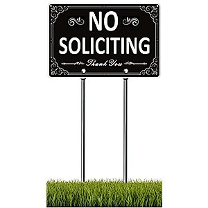KooMate No Soliciting Sign for House - All Metal Construction - No Soliciting Yard Sign with Stake - 12" x 8", 15.7" Long Metal Stakes Included