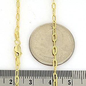 Nuragold 10k Yellow Gold 2mm Paperclip Elongated Rolo Cable Link Chain Pendant Necklace, Womens Jewelry 16" 18" 20" 22" 24"