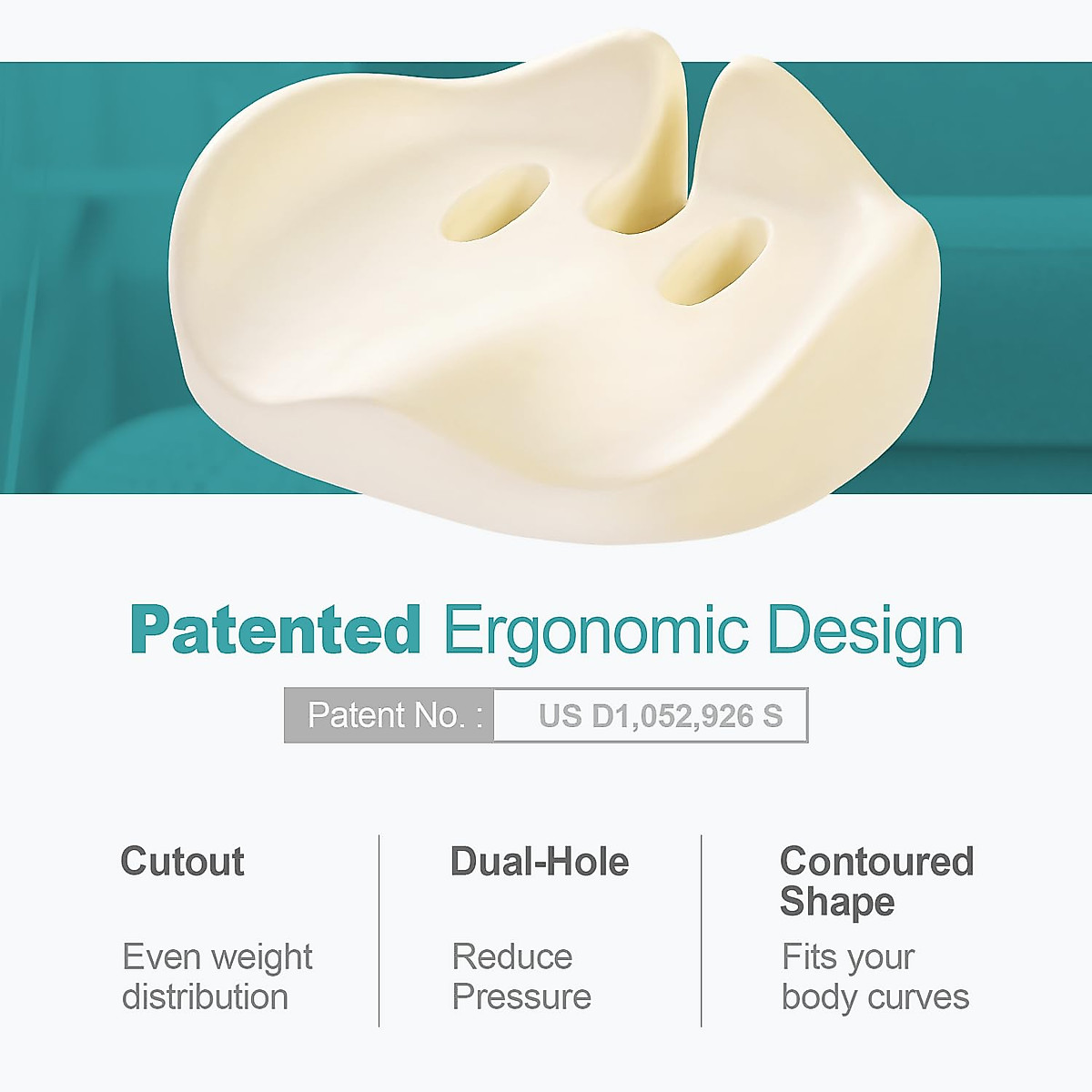 Foamula Seat Cushion for Office Chair, Memory Foam Sciatica Pain Relief Pillow, Seat Cushion for Hip, Tailbone, Coccyx Pain, Desk Chair Cushion for Office, Home Chair, Gaming Chair, Car, Wheelchair