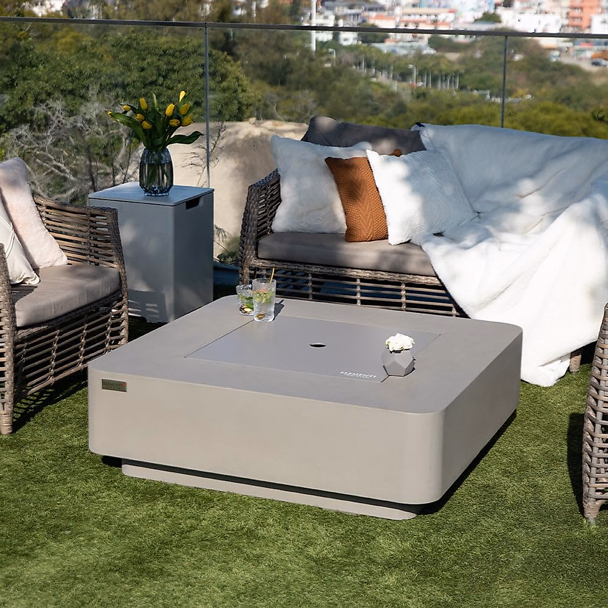 Lucerne Concrete Fire Pit 42".1 x 42 Outdoor Patio Firepit Includes Fire Glass Modern Fire Pits & Outdoor Fireplaces for Garden, Deck, Indoor & Outdoor Heating