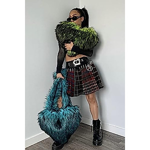Women's Faux Fur Shoulder Purse Fleece Love Bag Heart Shape Y2k Crossbody Bag Chic Handbag Shoulder Bag